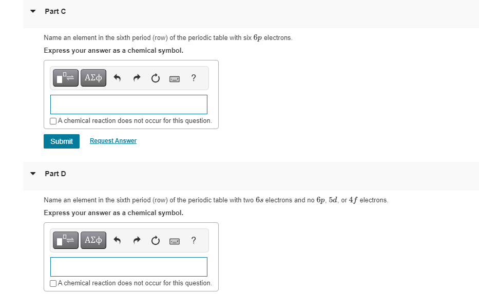 Solved Part CName an element in the sixth period (row) ﻿of | Chegg.com