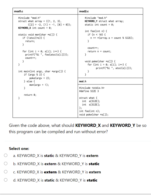 Solved mod1.c mod2.c #include "mod.h" struct what array = | Chegg.com