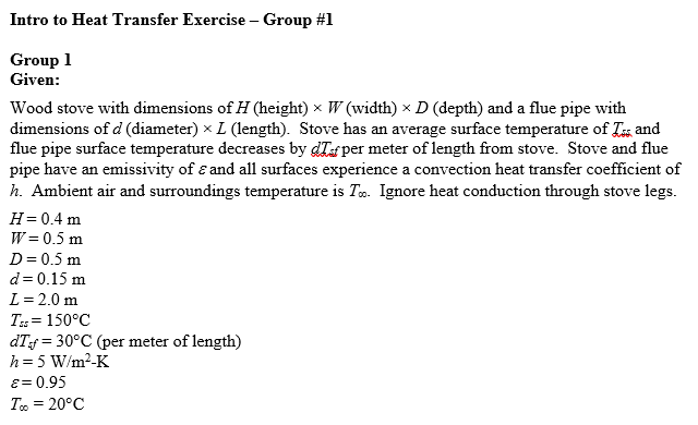 Solved Intro to Heat Transfer Exercise - Group #1 Group 1 | Chegg.com