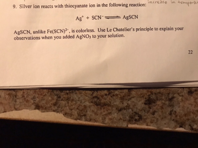 Solved 9. Silver ion reacts with thiocyanate ion in the | Chegg.com