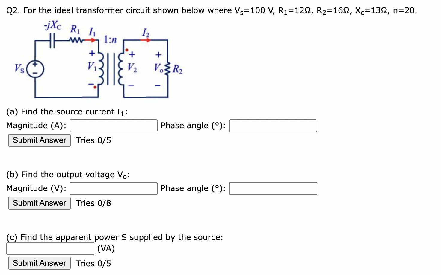 Solved Q2. For the ideal transformer circuit shown below | Chegg.com