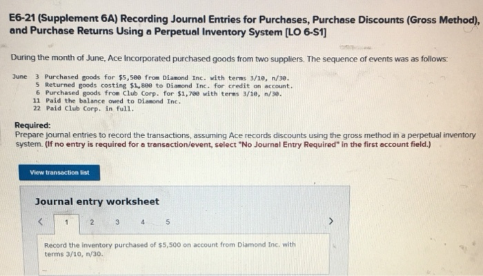 Solved E6-21 (Supplement 6A) Recording Journal Entries for | Chegg.com