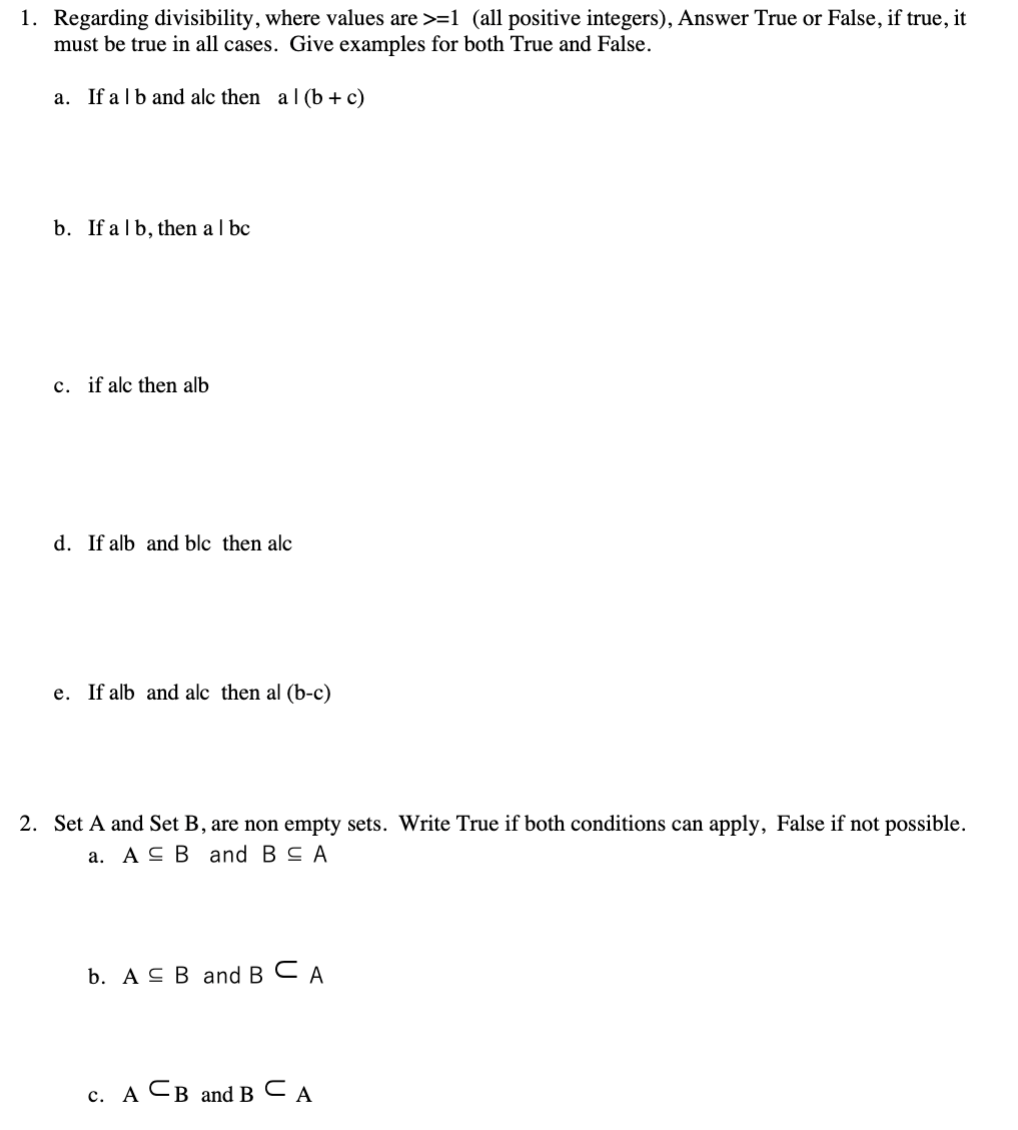 Solved 1. Regarding divisibility, where values are >=1 (all | Chegg.com