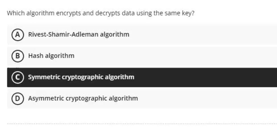Solved Which algorithm encrypts and decrypts data using the | Chegg.com