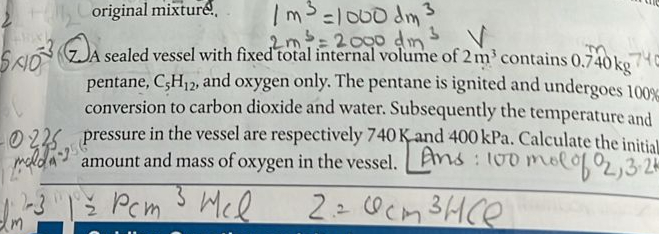Solved original mixture.1m3=1000dm3(7) ﻿A sealed vessel with | Chegg.com