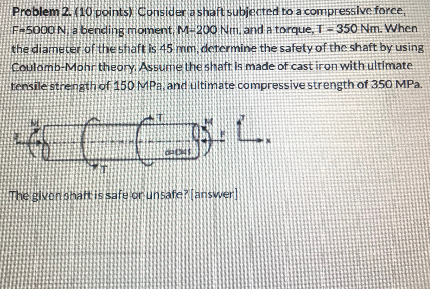 Solved Problem 2. (10 points) Consider a shaft subjected to | Chegg.com