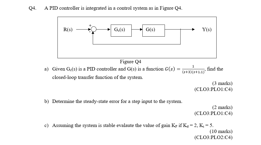 Solved Q4. . A PID controller is integrated in a control | Chegg.com