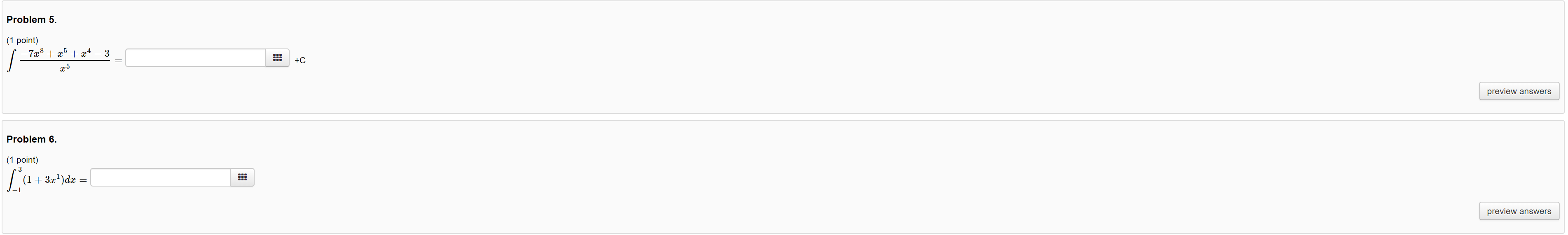 Solved Problem 5. (1 point) |-7x8 + 25 + x4 - 3 +C 25 | Chegg.com