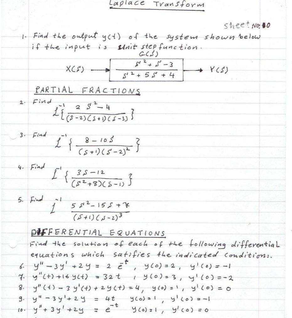Solved Laplace Transform Sheet No:#0 1. Find the output yct) | Chegg.com
