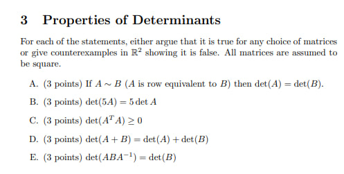 Solved 3 Properties of Determinants For each of the | Chegg.com