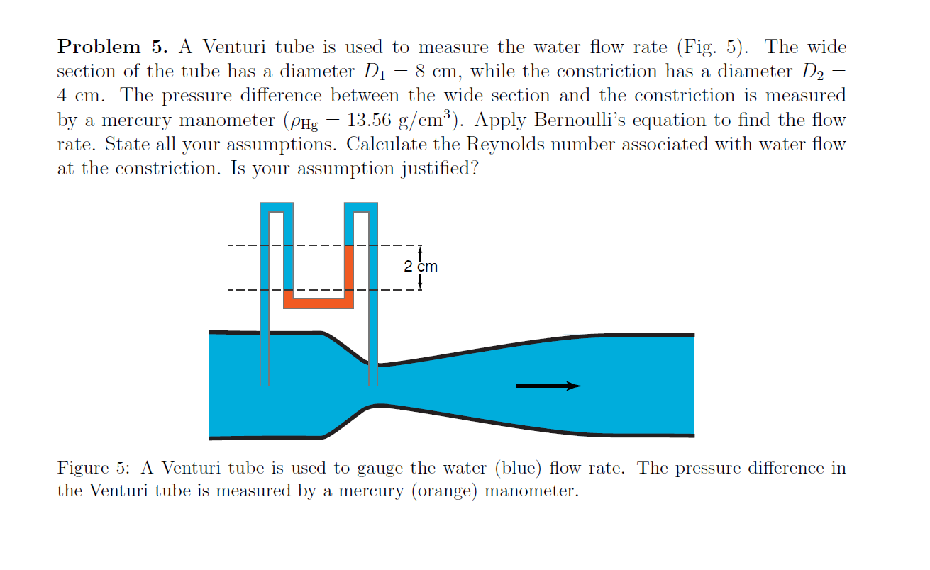 Solved Problem 5. A Venturi tube is used to measure the | Chegg.com