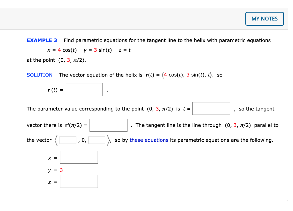 Solved MY NOTES EXAMPLE 3 Find parametric equations for the | Chegg.com
