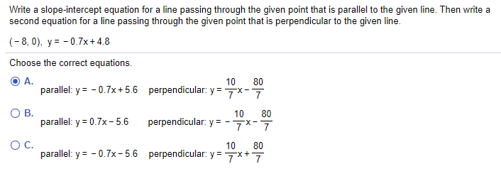 Solved Write a slope-intercept equation for a line passing | Chegg.com