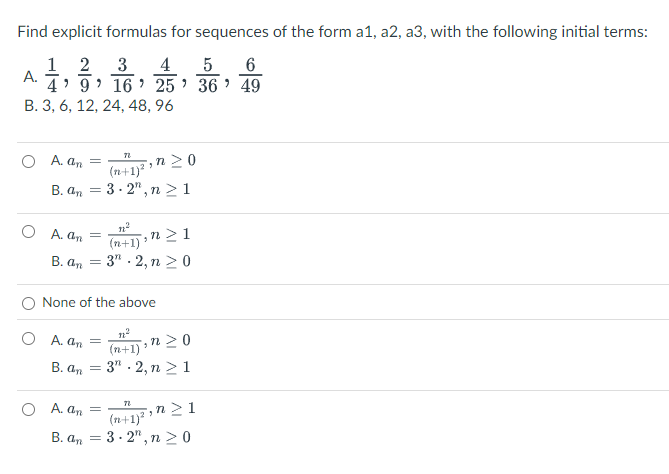 Find explicit formulas for sequences of ﻿the form | Chegg.com