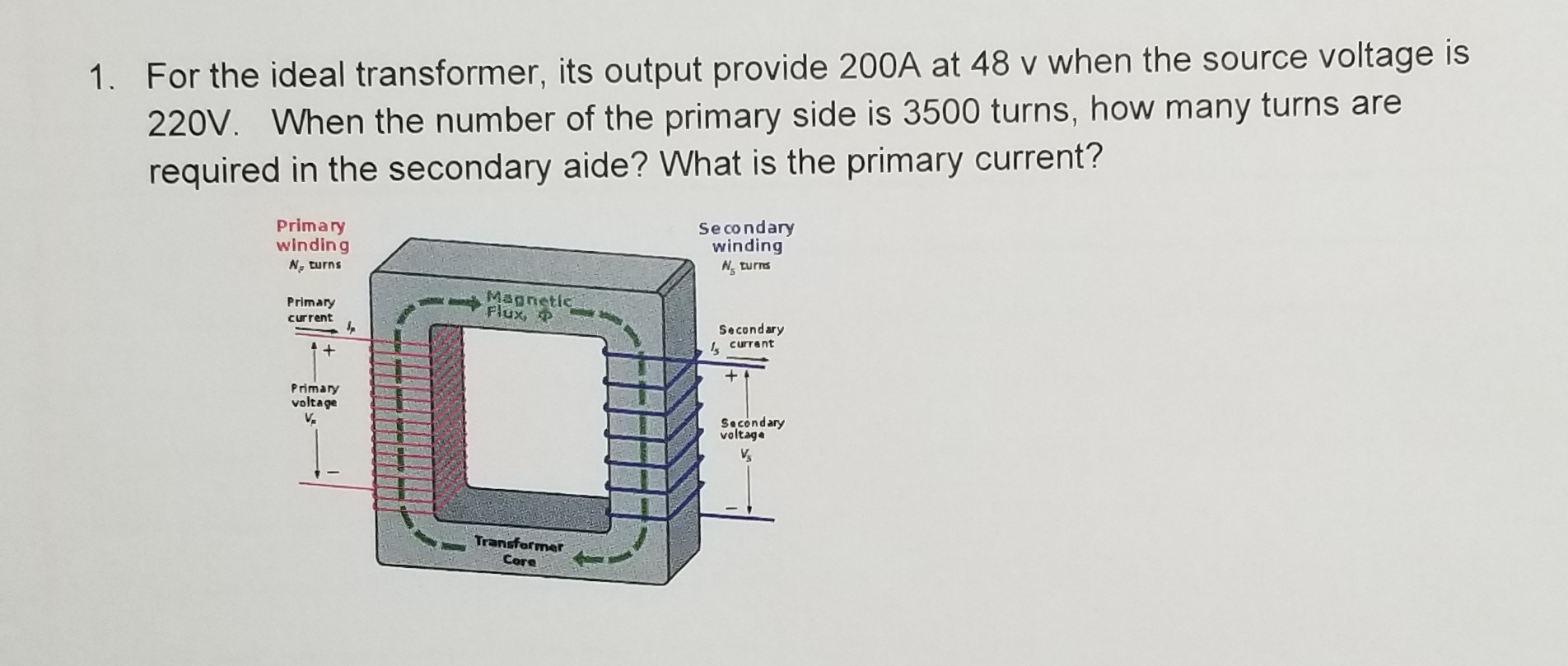 Solved 1. For the ideal transformer, its output provide 200A | Chegg.com