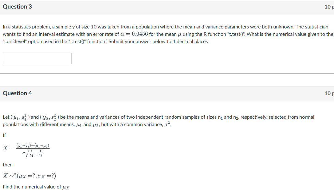 Solved In a statistics problem, a sample y of size 10 was | Chegg.com