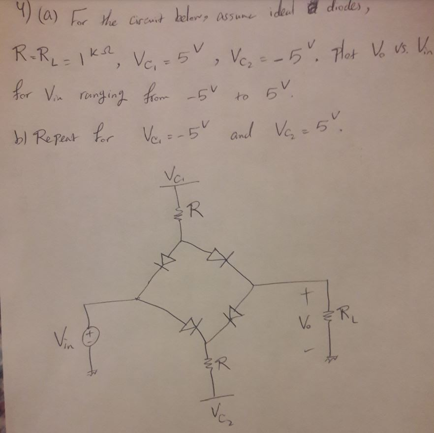 Solved diodes, Vc = -5 and Va = 5v 4) (a) For the circuit | Chegg.com