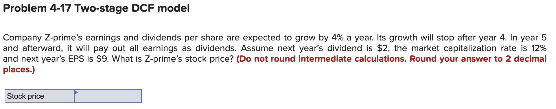 Solved Problem 4-17 Two-stage DCF model Company Z-prime’s | Chegg.com