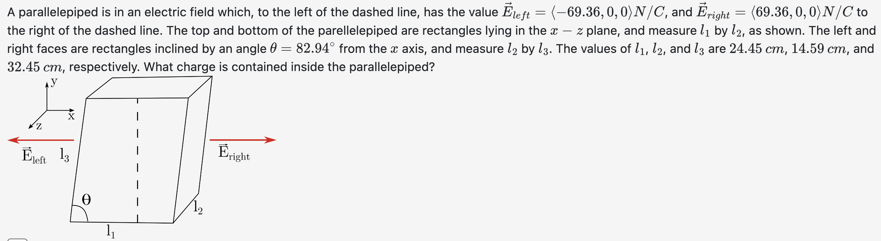 Solved A parallelepiped is in an electric field which, to | Chegg.com