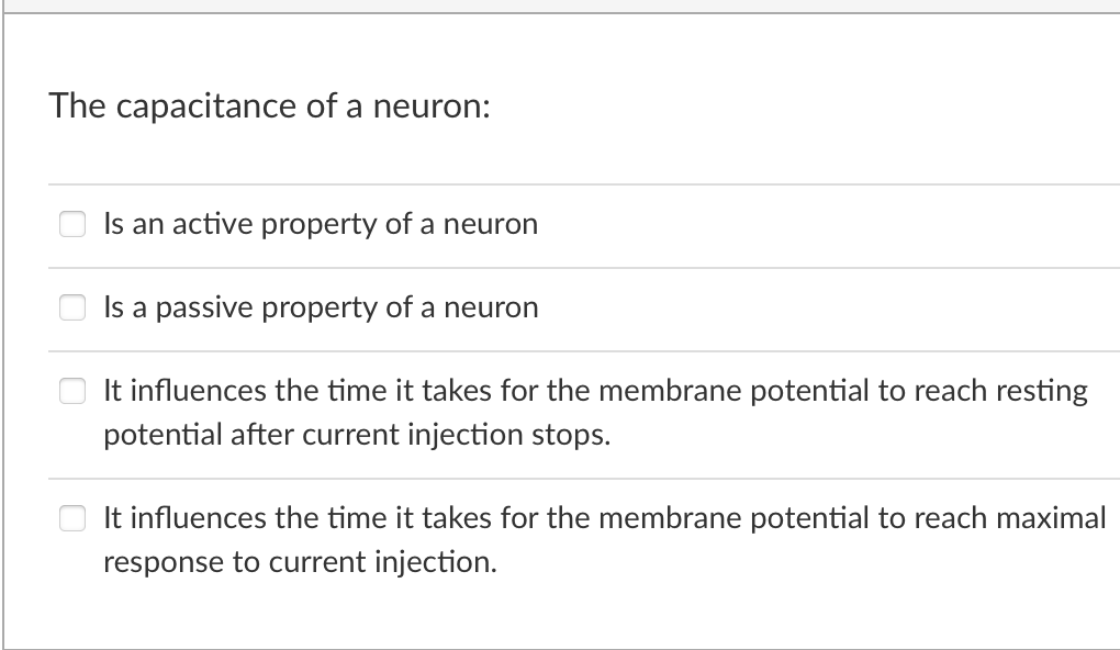 Solved The capacitance of a neuron: Is an active property of | Chegg.com