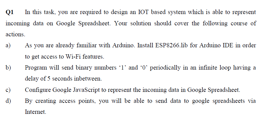 Solved Q1 In this task, you are required to design an IOT | Chegg.com