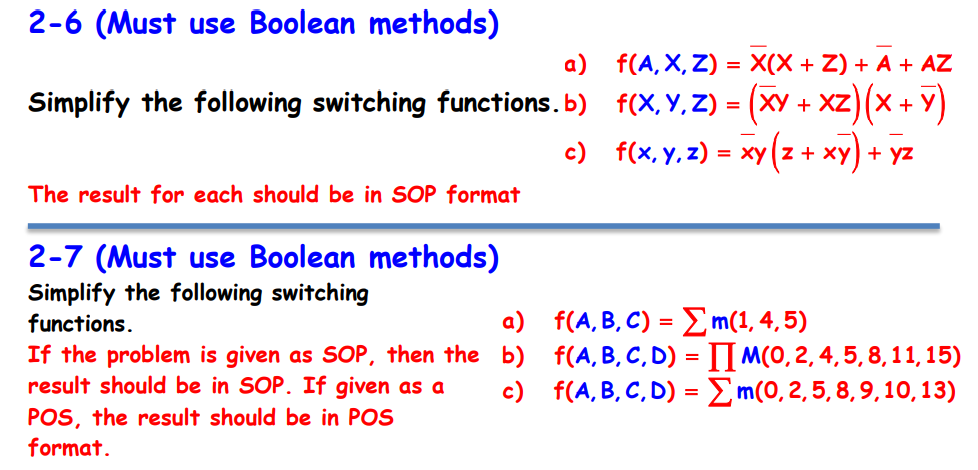 Solved = 2-6 (Must use Boolean methods) a) f(A, X, Z) = X(X | Chegg.com