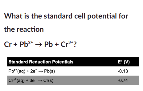 Solved What is ﻿the standard cell potential forthe | Chegg.com