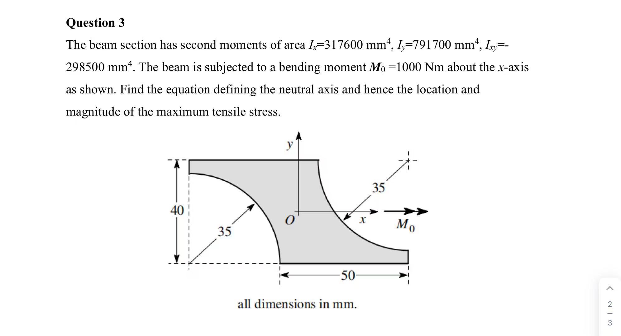 Solved Question 3The beam section has second moments of | Chegg.com