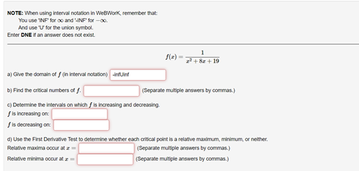 Solved NOTE: When using interval notation in WebWork, | Chegg.com