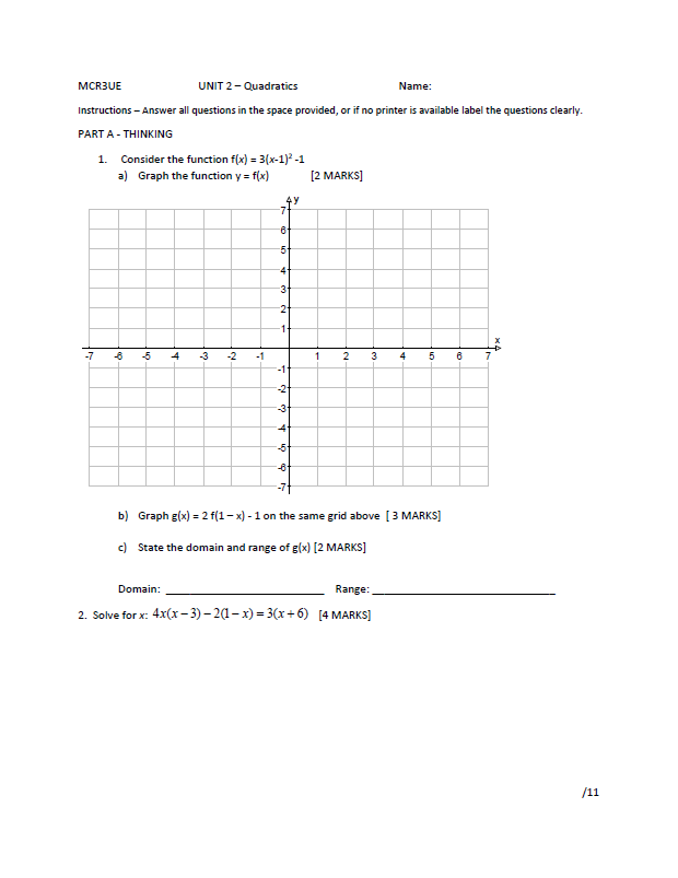 Solved Name: MCRUE UNIT 2- Quadratics Instructions - Answer | Chegg.com