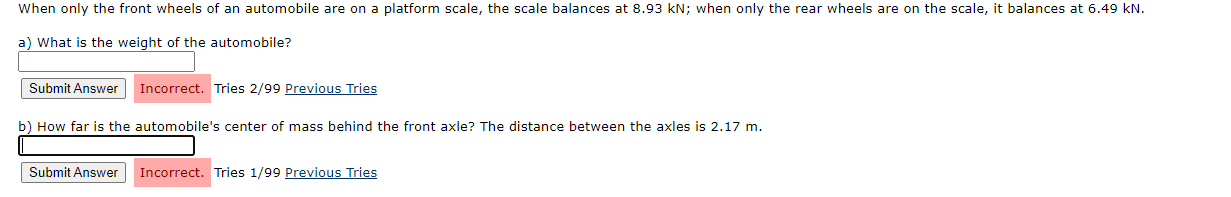 Solved When only the front wheels of an automobile are on a | Chegg.com
