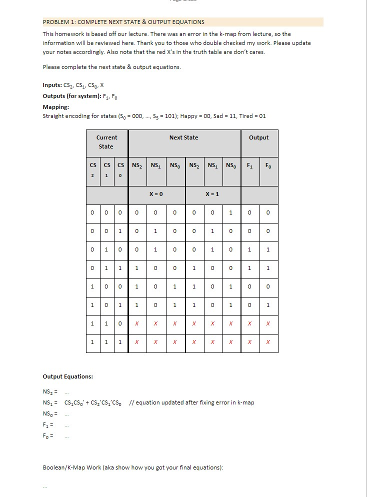 Solved Problem 1 Complete Next State And Output Equations