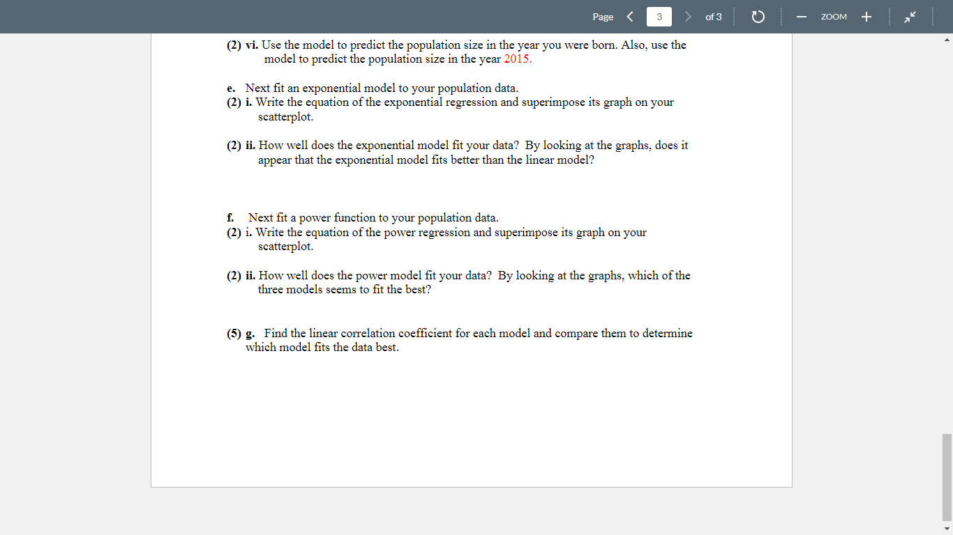 Solved Page 2 of 3 ZOOM + (2) a. Copy the population numbers | Chegg.com