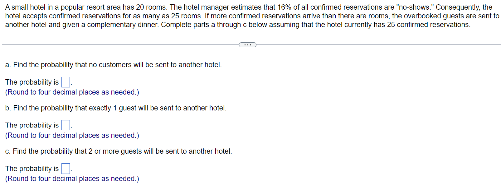 Solved A small hotel in a popular resort area has 20 ﻿rooms. | Chegg.com