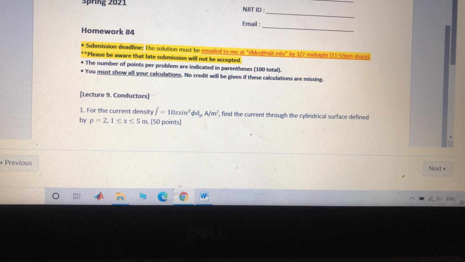 Solved Spring 2021 NJIT ID: Email : Homework #4 • Submission | Chegg.com