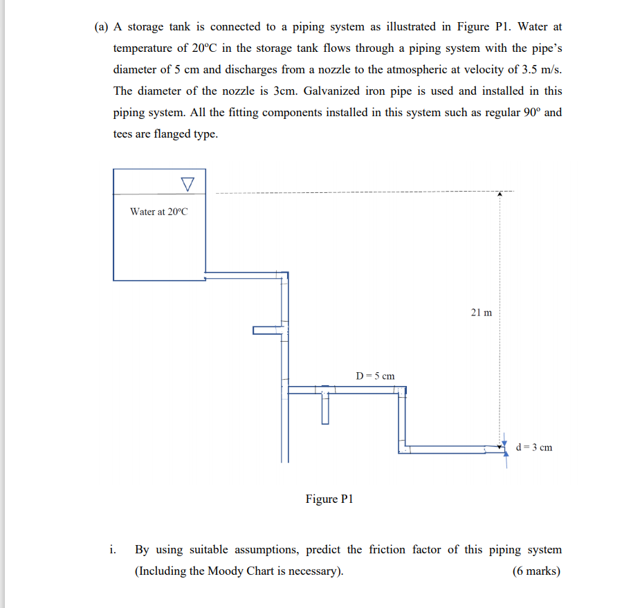 Solved (a) A storage tank is connected to a piping system as | Chegg.com