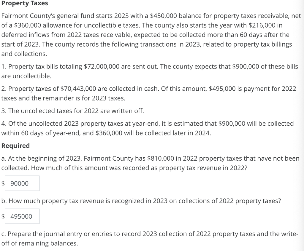 Property Taxes Fairmont County's general fund starts | Chegg.com Property Taxes Fairmont County's general fund starts | Chegg.com