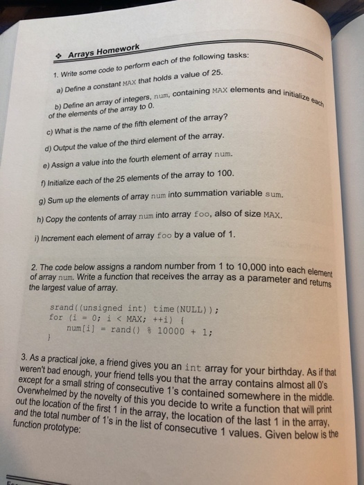 Solved Arrays Homework 1. Write some code to perform each of | Chegg.com