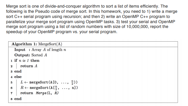 Merge sort is one of divide-and-conquer algorithm to | Chegg.com