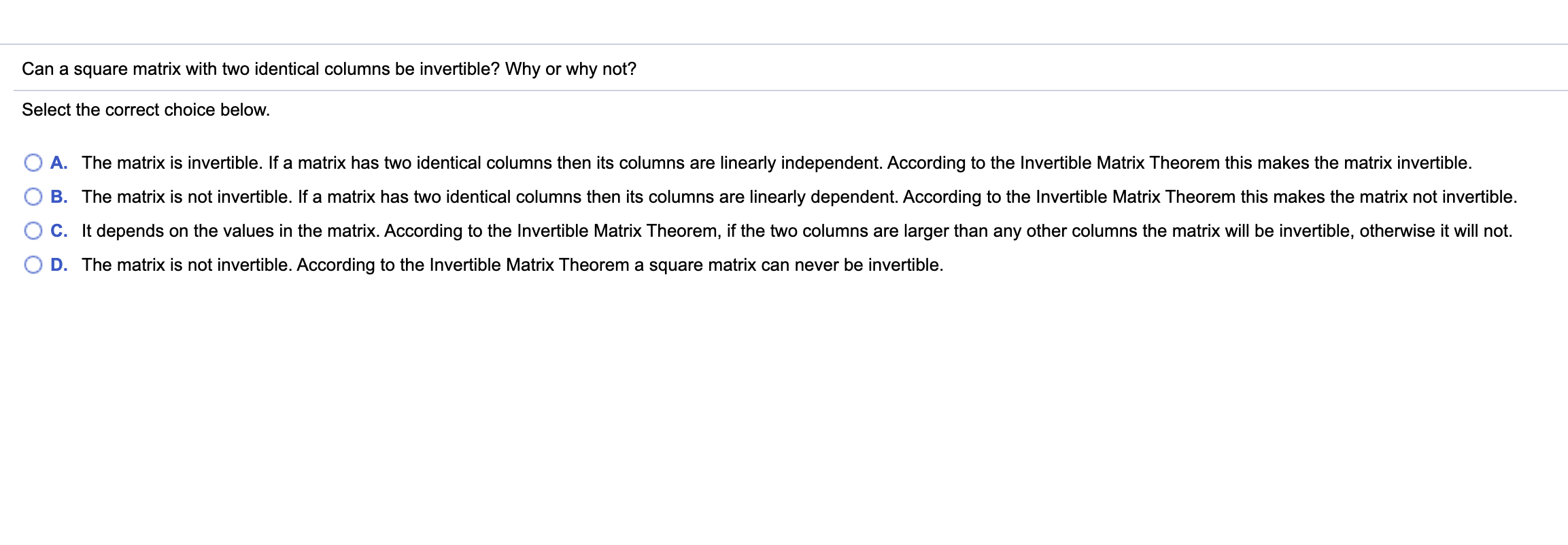 Solved Can a square matrix with two identical columns be | Chegg.com