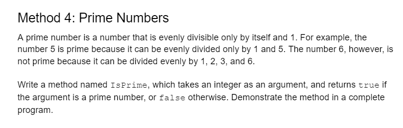 Solved Method 4: Prime Numbers A prime number is a number | Chegg.com