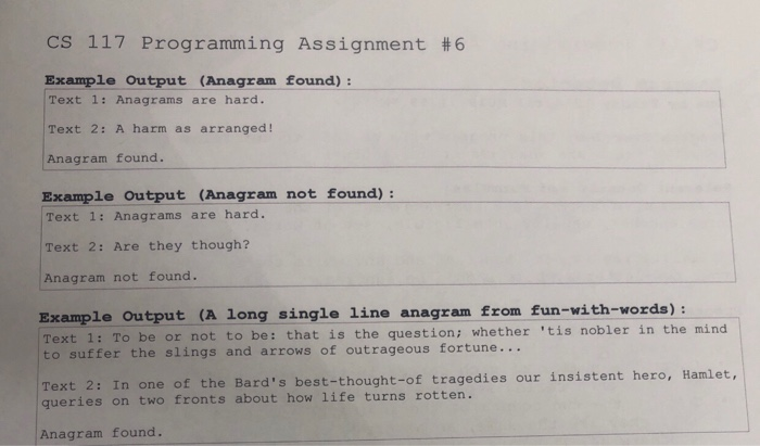 Solved Anagram Detector Due by Friday 12 April 2019 11:59 PM | Chegg.com