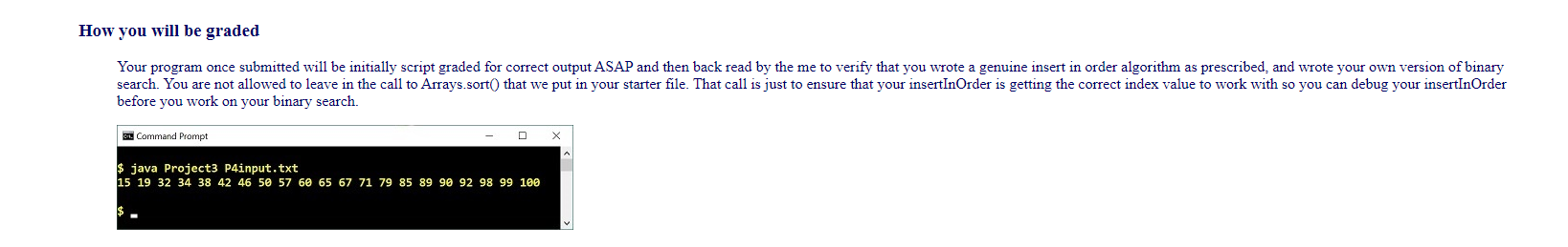 /* Project3.java InsertInOrder with bSearch | Chegg.com