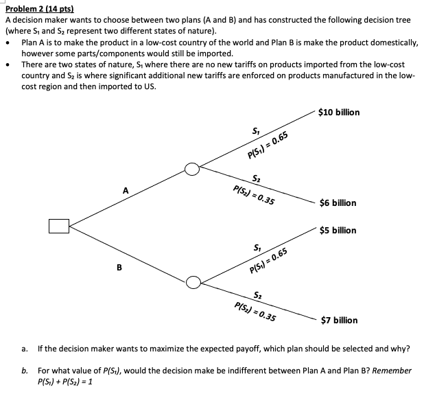 Solved Problem 2 (14 ﻿pts)A decision maker wants to choose | Chegg.com