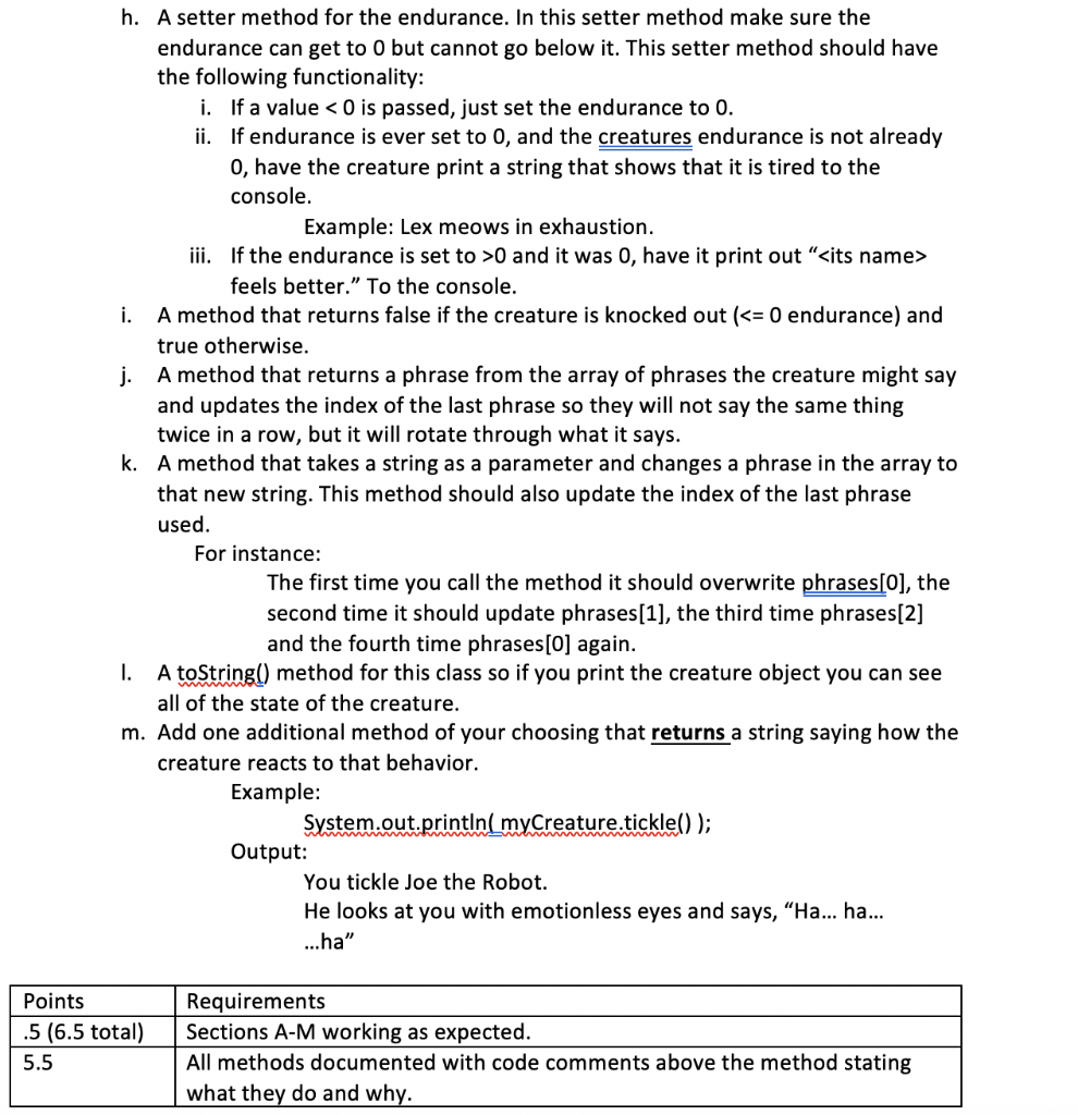 Solved 1. Create a creature class Create a Creature class | Chegg.com