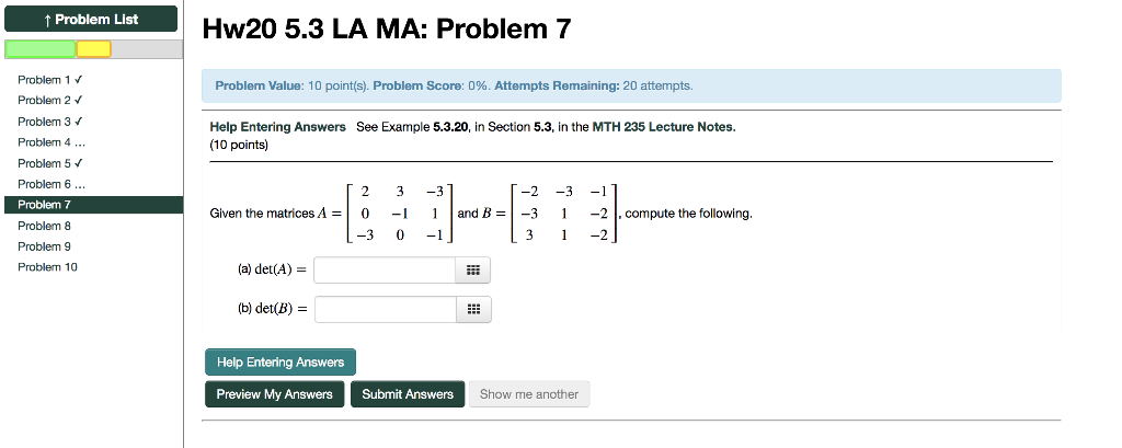 Solved t Problem List Hw20 5.3 LA MA: Problem 7 Problem 1V | Chegg.com