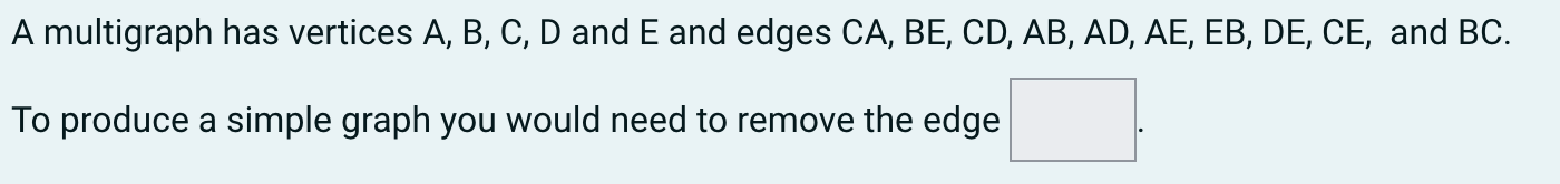Solved A multigraph has vertices A, B, C, D and E and edges | Chegg.com