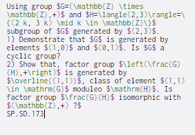 Solved Using group $G=(\mathbb{Z} \times \mathbb{Z},+)$ and | Chegg.com
