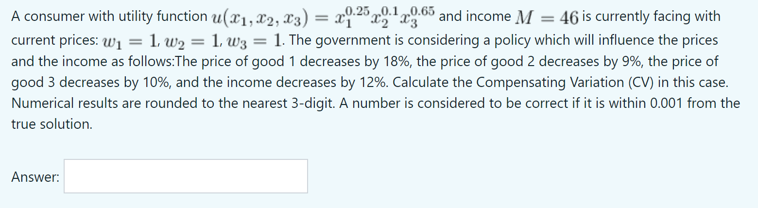 Solved 1, W3 A consumer with utility function u( 21, 22, 23) | Chegg.com