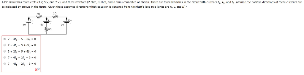 Solved A DC circuit has three emfs (3 V, 5 V, and 7 V), and | Chegg.com